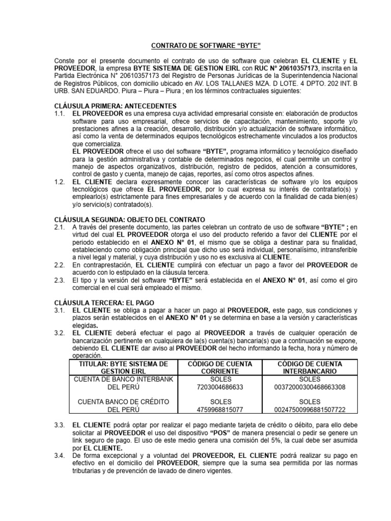 Contrato Bodega Ceci.docx | PDF | Software | Soporte técnico