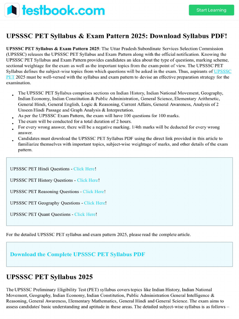 UPSSSC PET Syllabus & Exam Pattern 2025 - Download Syllabus PDF! | PDF