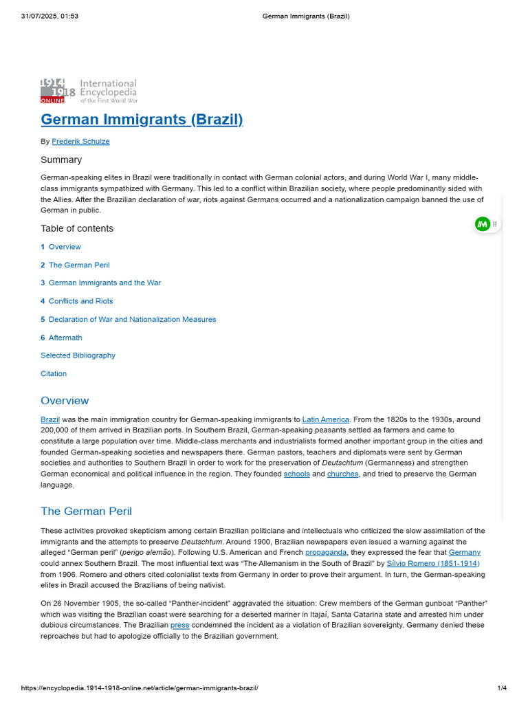 German Immigration and Conflict in Brazil | PDF | Brazil | German Empire