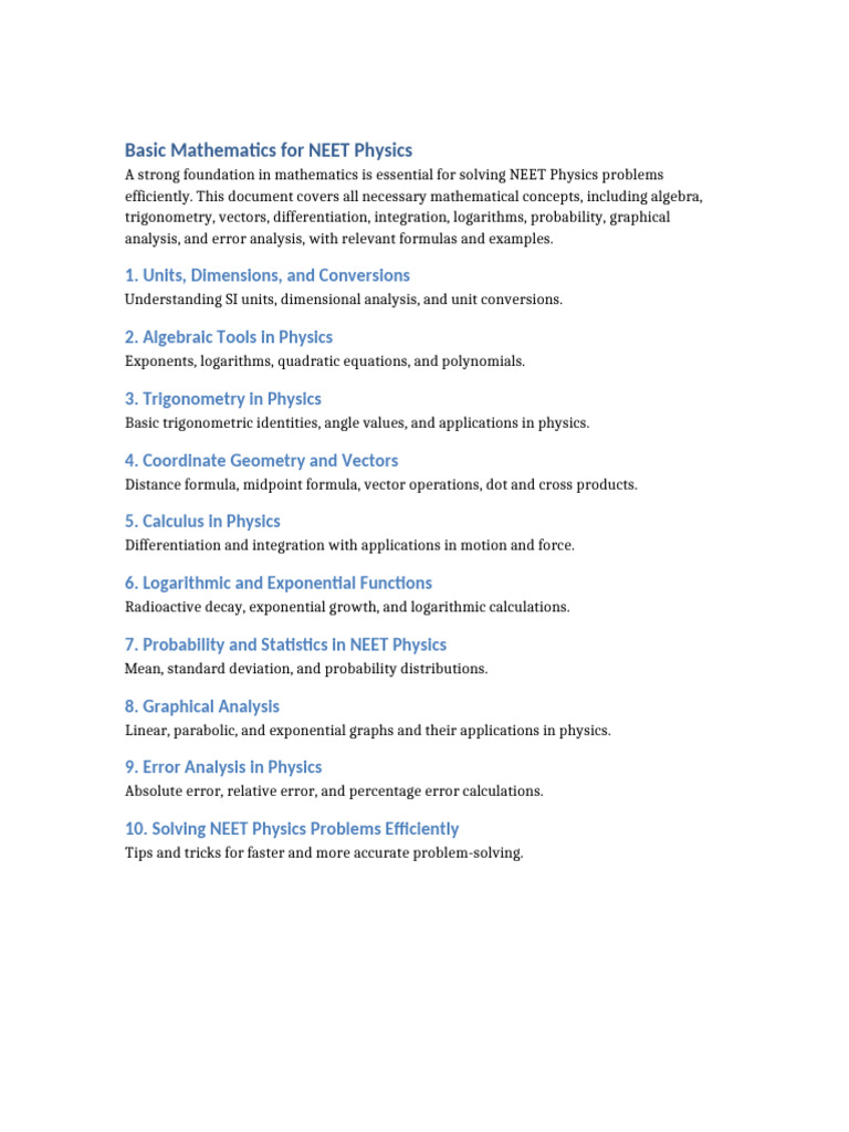 NEET Physics: Essential Maths Concepts | PDF