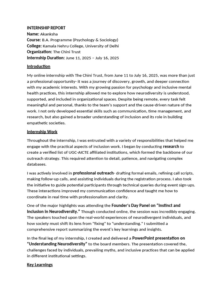 Psychology Internship Insights Report | PDF | Psychology ...