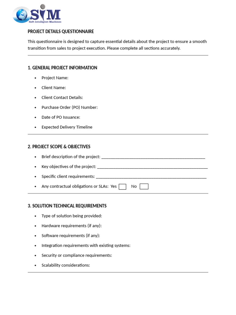 Project Details Questionnaire | PDF