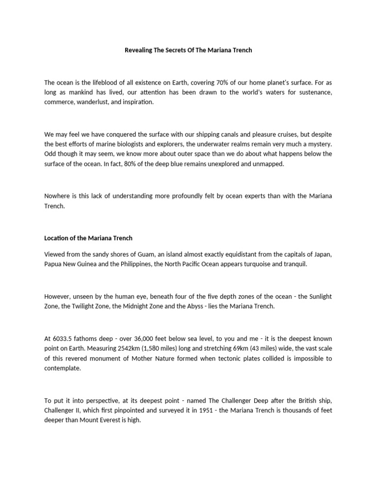 Secrets of the Mariana Trench Life | PDF | Deep Sea | Oceans
