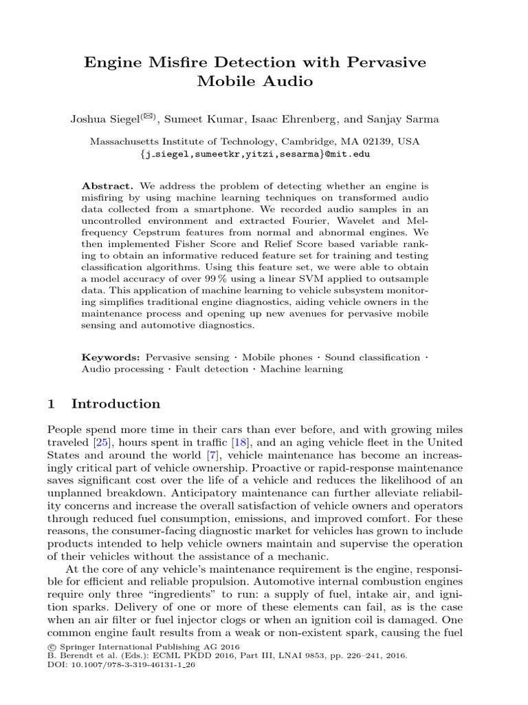 Engine Misfire Detection With Pervasive Mobile Audio 2bejwlgowb | PDF ...