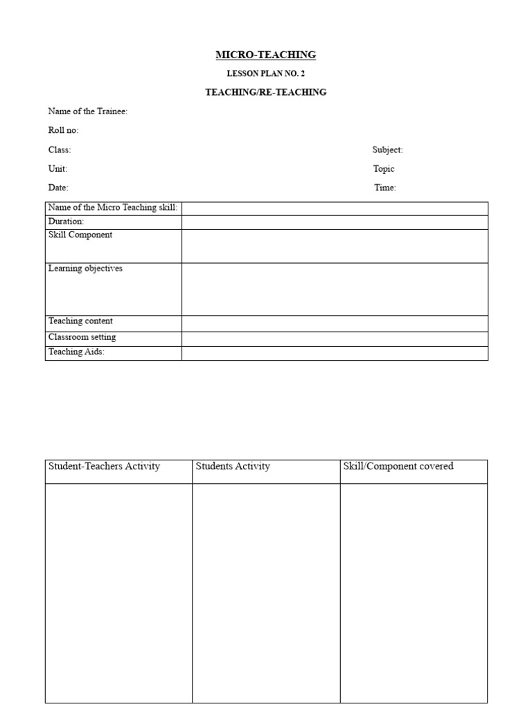 Micro-Teaching Lesson Plan Template | PDF