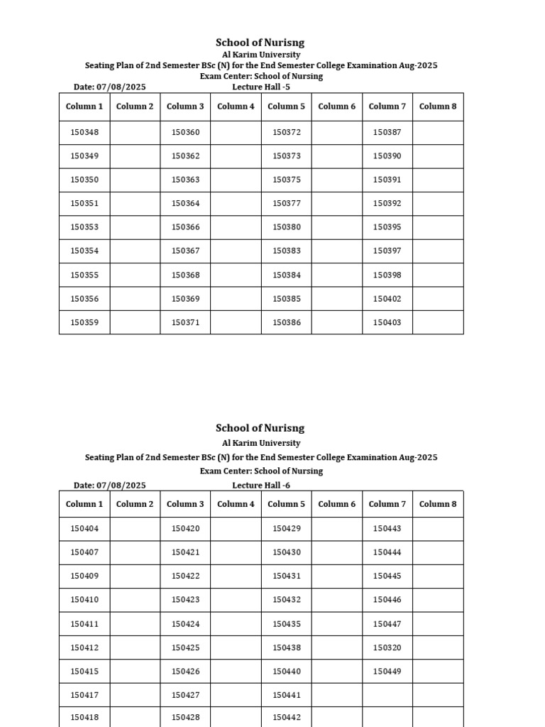 Seating Plan For End Sem College Exam, 2nd Sem | PDF