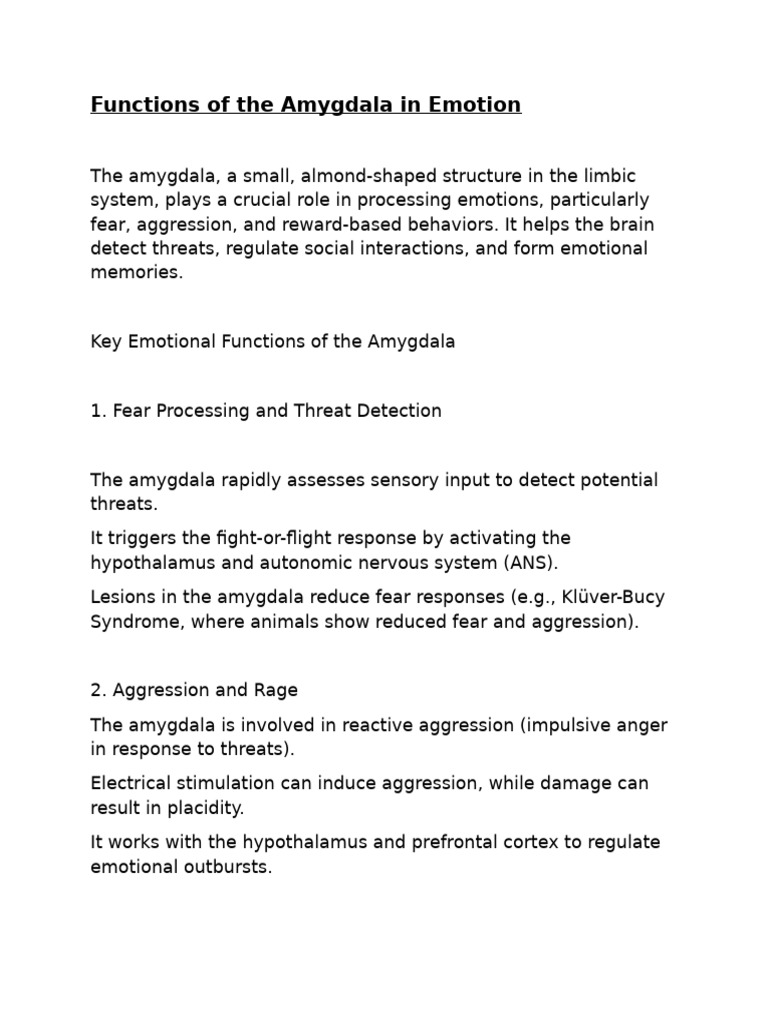 Amygdala's Role in Emotion Regulation | PDF