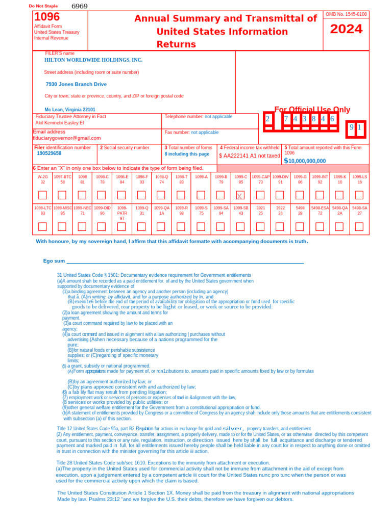 2024 IRS Form 1096 Affidavit Guide | PDF