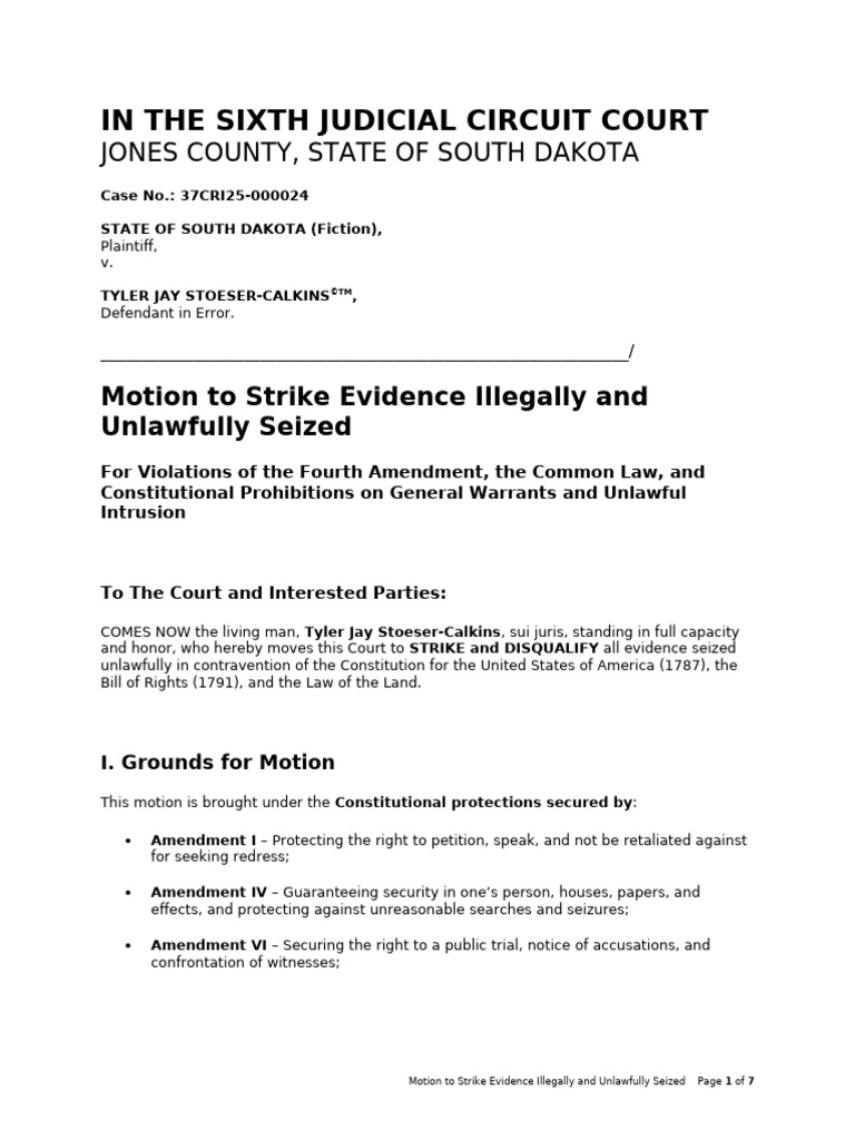 Motion to Strike Unlawfully Seized Evidence | PDF | Fourth Amendment To ...