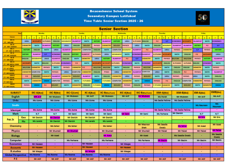 Senior Section Timetable 2025-26 | PDF | Liberal Arts Education | Science