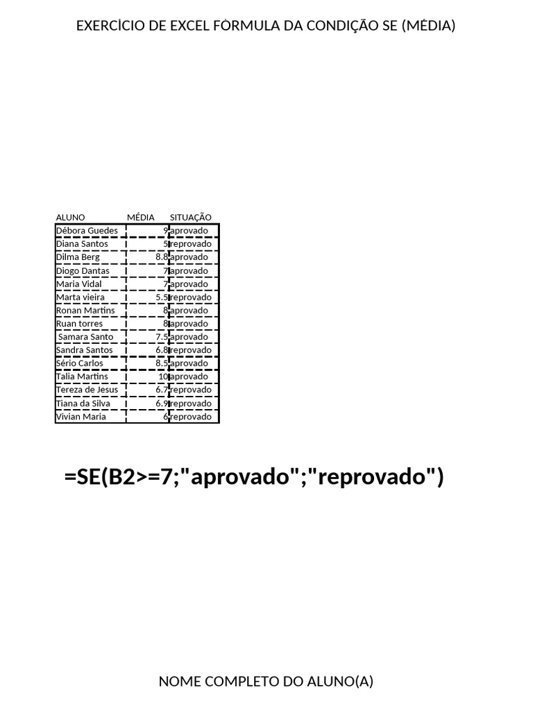 Exercício Do Excel 06 - Média | PDF