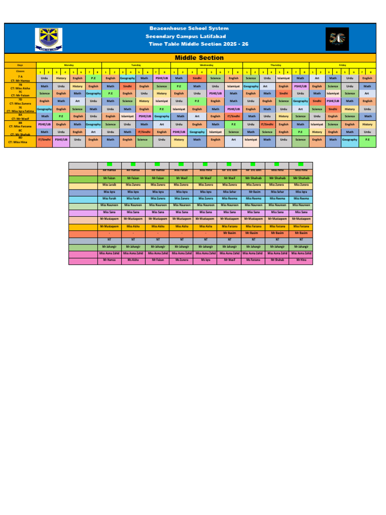 Middle Section Time Table 2025-26 Updated | PDF