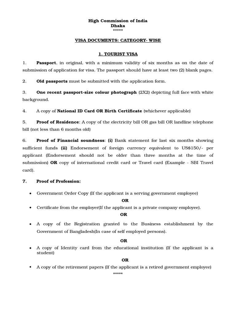 Visa Document Requirements by Category | PDF | Identity Document ...