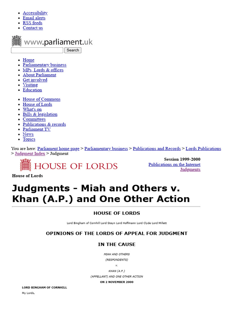 Miah and Others v. Khan (A.p.) and One Other Action (2000) 1 WLR 2123 | PDF | Appeal | Expense