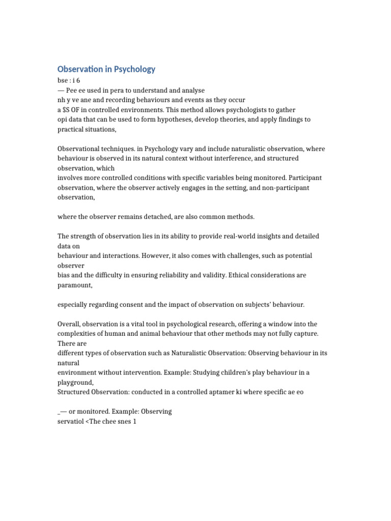 Observation in Psychology | PDF