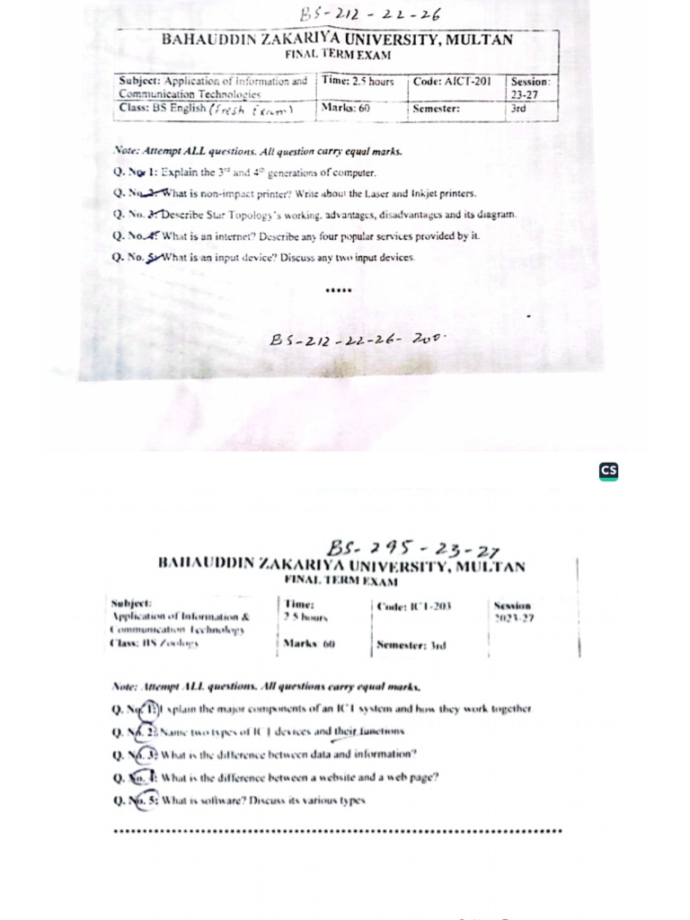 ICT Past Papers | PDF