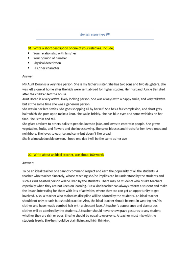 English Essay Type PP | PDF | Teachers