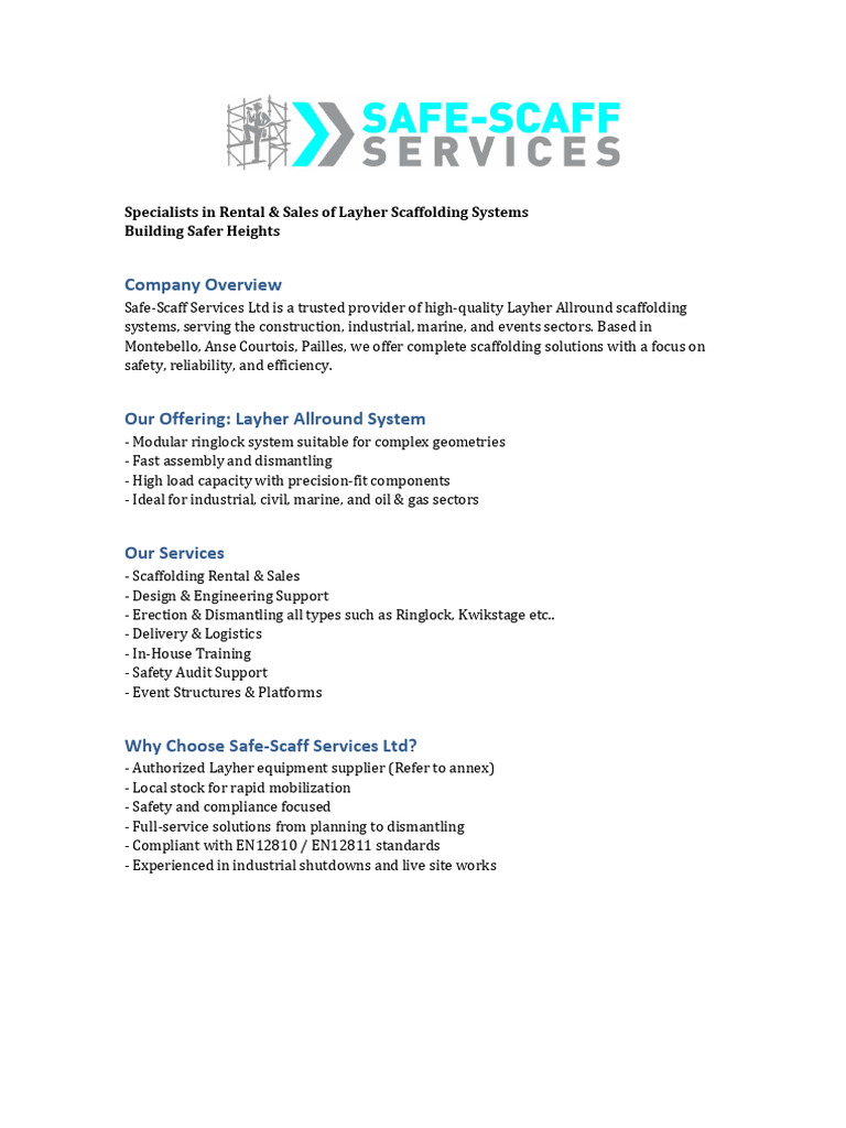 Safe-Scaff Services LTD | PDF