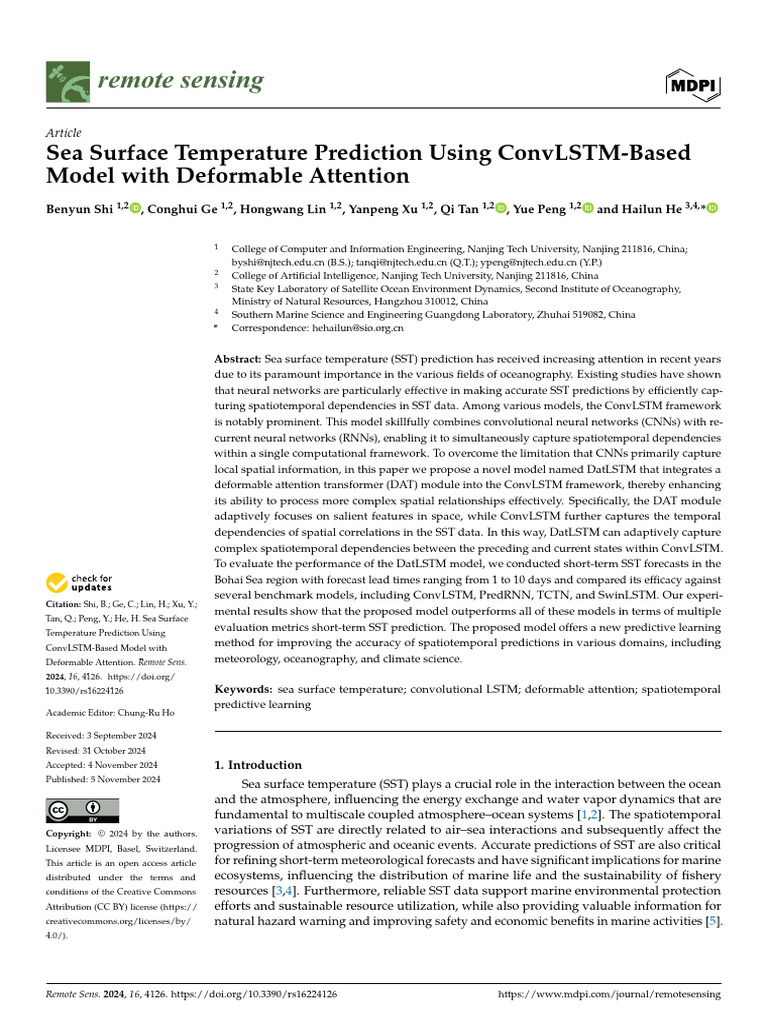 Sea Surface Temperature Prediction Using ConvLSTM-Based Model With ...