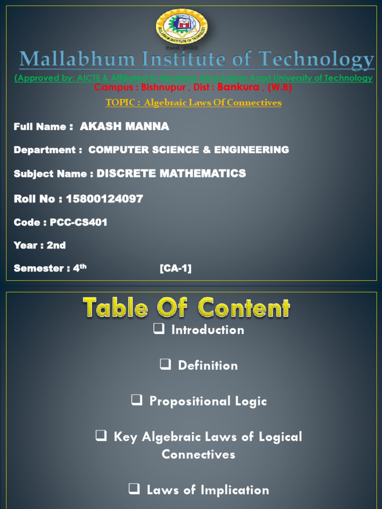Algebraic Laws of Logical Connectives | PDF | Mathematics ...