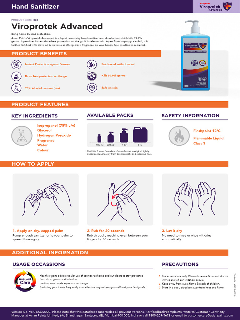Viroprotek Advanced Hand Sanitizer | PDF | Disinfectant | Cleaning Products