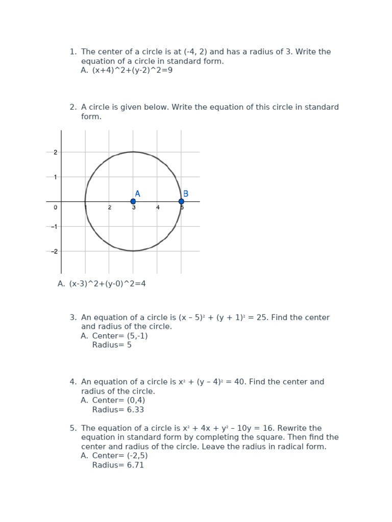 06.03 Equations of Circles (Graphing Circles) Practice Assignment | PDF