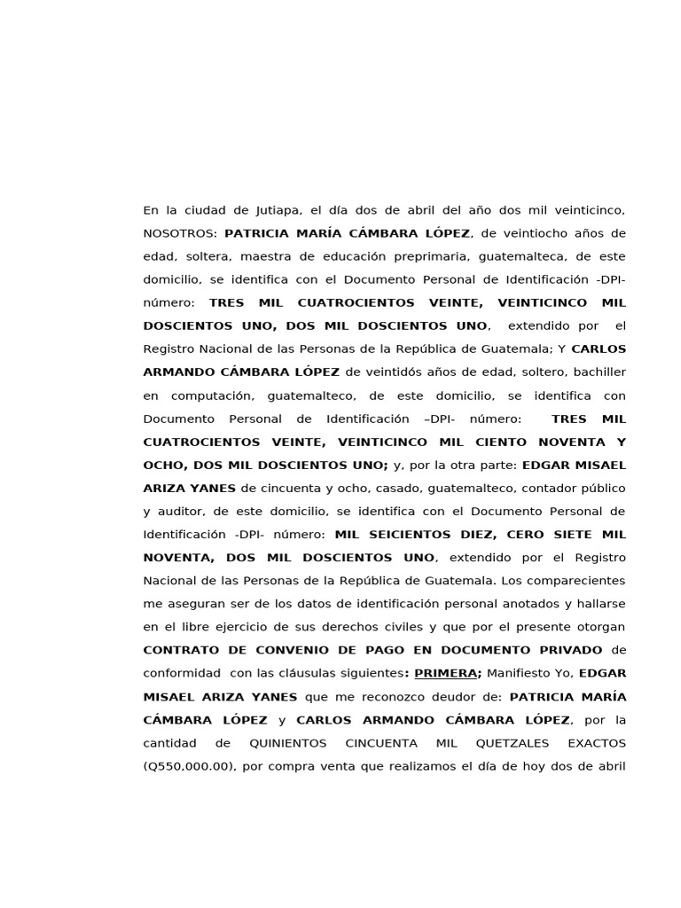 Convenio de Pago | PDF | Guatemala