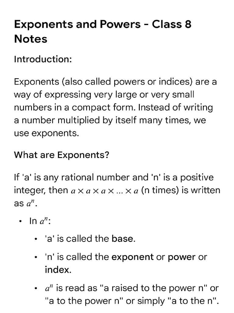 Exponents and Powers | PDF