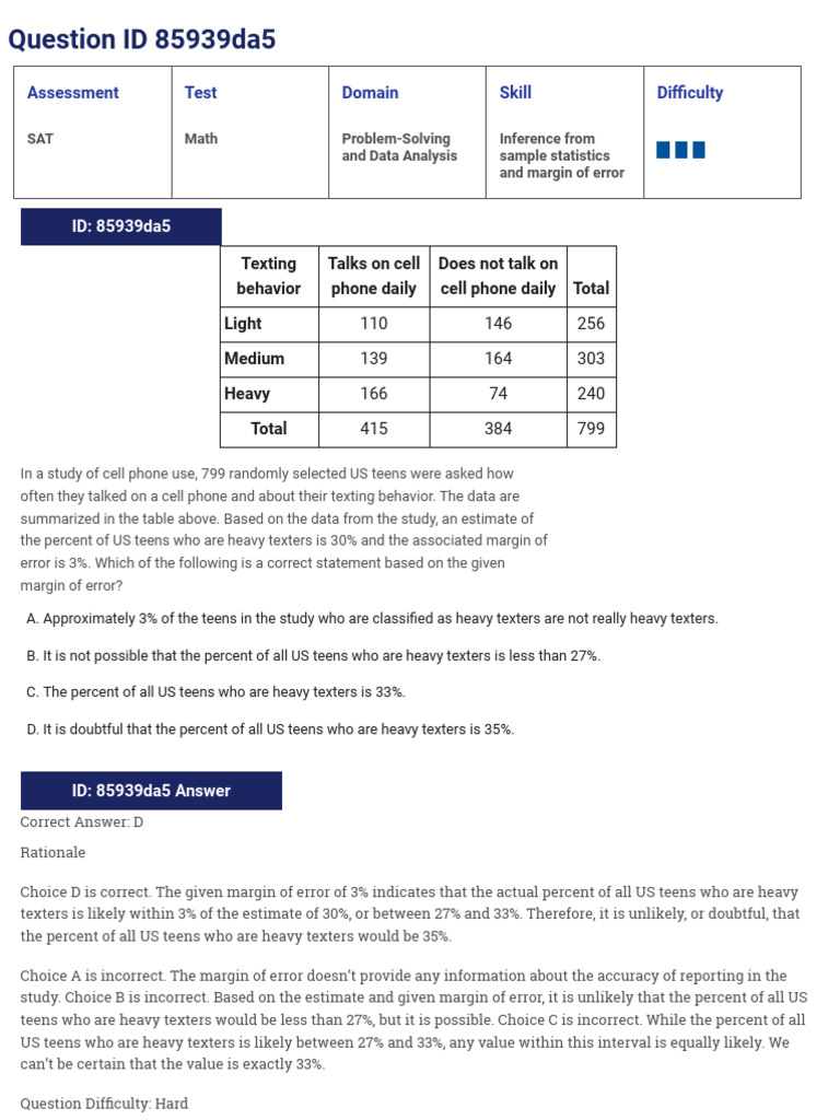 SAT Suite Question Bank - Data Analysis | PDF | Sat | Sampling (Statistics)