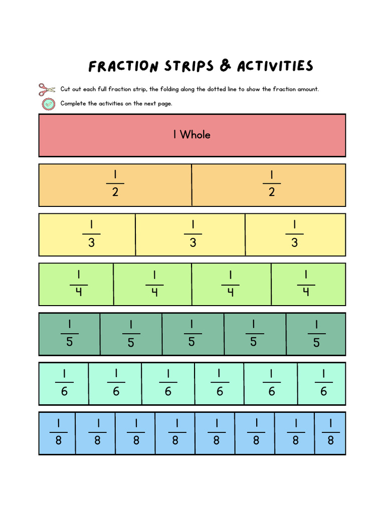 Fraction Strips Activities Worksheet | PDF | Mathematics | Arithmetic