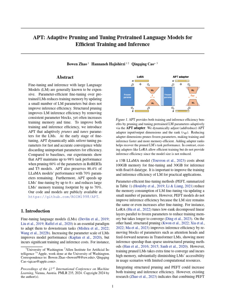 APT Adaptive Pruning and Tuning Pretrained Language Models For Efficient Training and ...