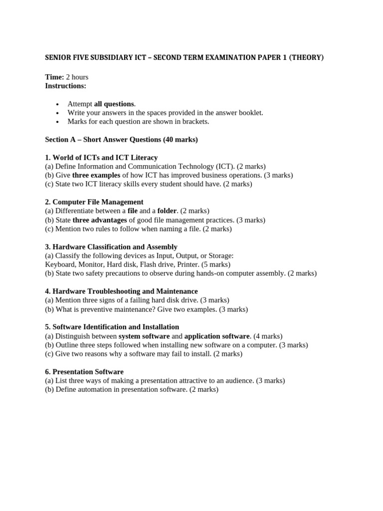 S5 Subsidiary ICT Exam Paper 2025 | PDF | Computer File | Software