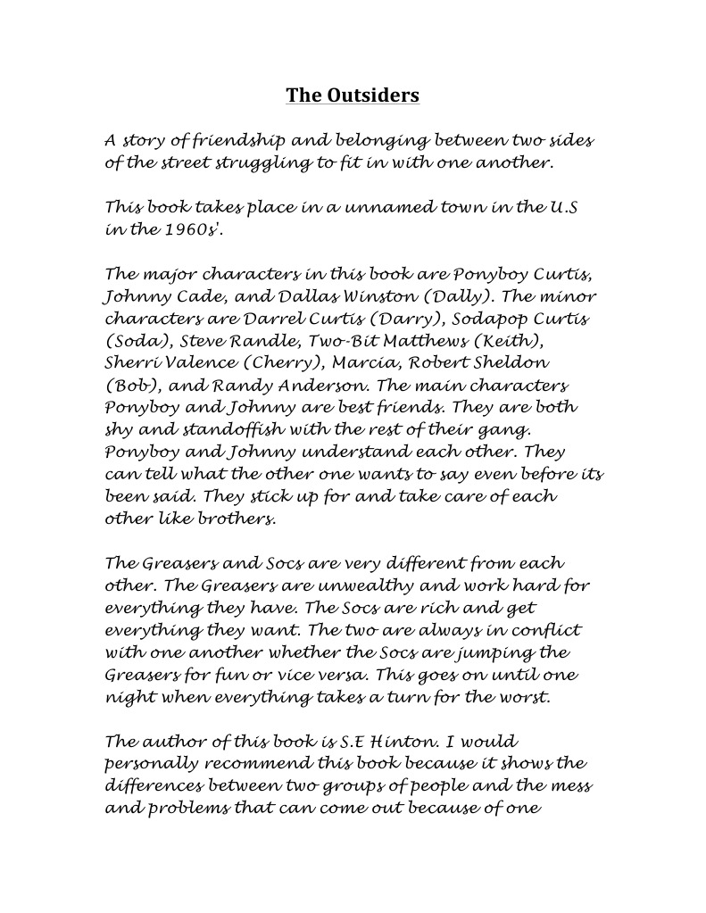 The Outsiders: Friendship and Conflict | PDF
