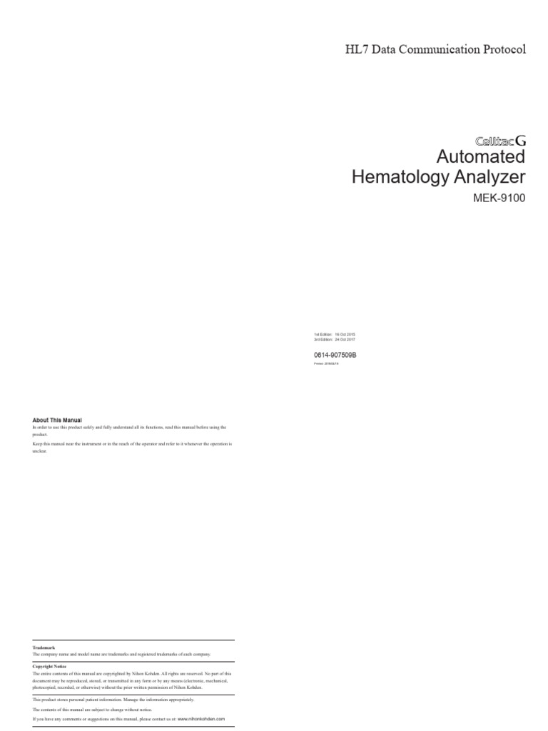 MEK9100 HL7 Data Communication Protocol | PDF | Osi Model | Network Socket