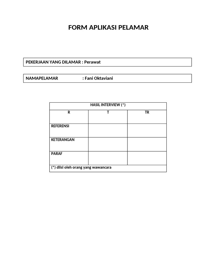 Form Aplikasi Pelamar RS Permata Bekasi 2023 (Medis) - Fani | PDF