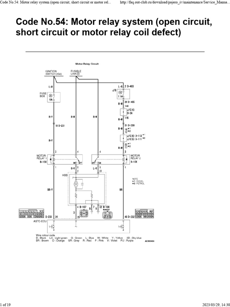 Colt Code No.54 Motor Relay System (Open Circuit, Short Circuit or ...
