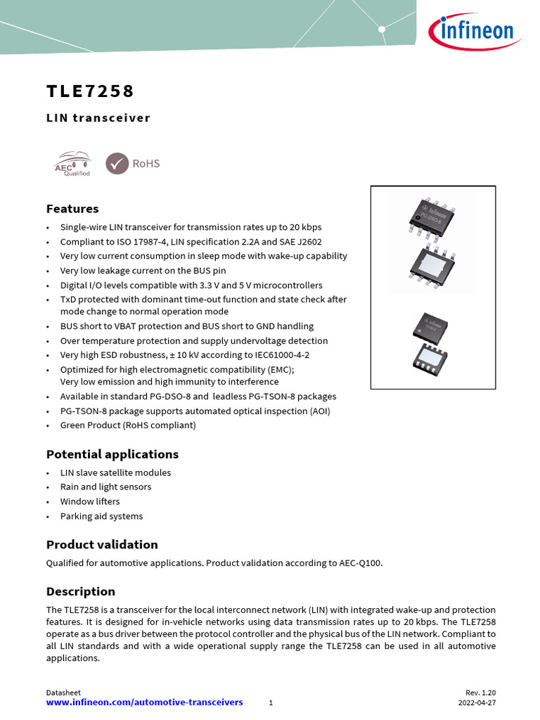 TLE7258 LIN Transceiver Datasheet | PDF | Electronic Circuits ...