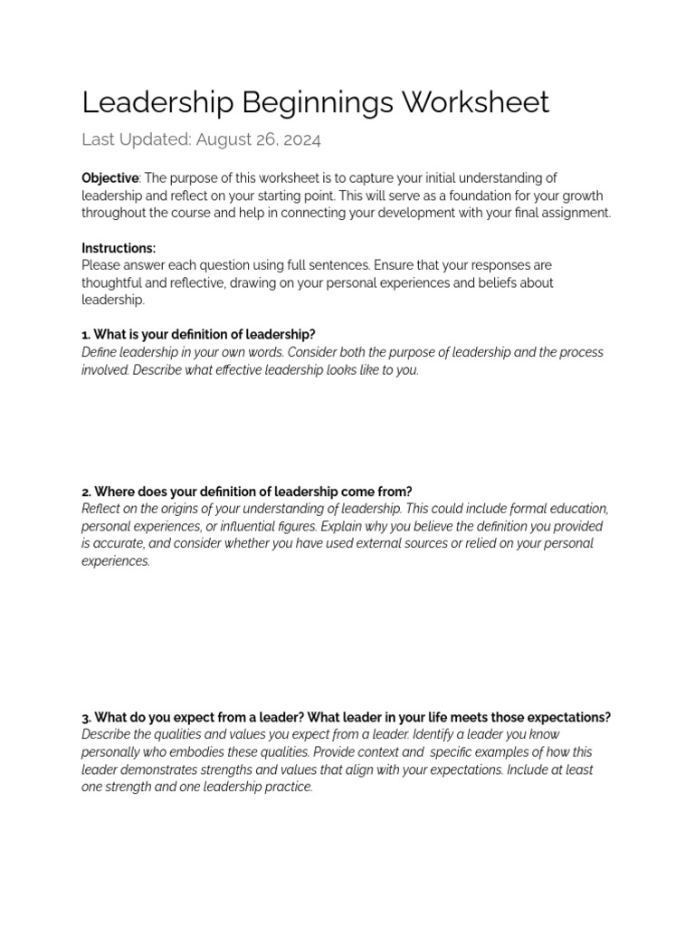 Leadership Reflection Worksheet | PDF