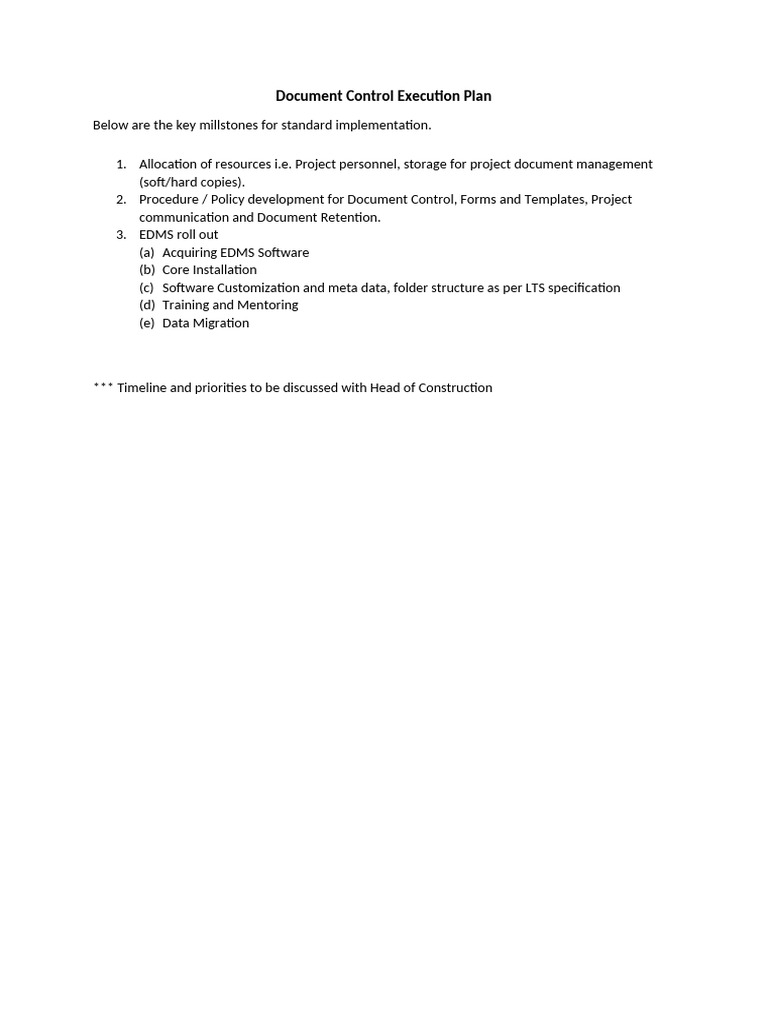 Document Control Execution Plan | PDF