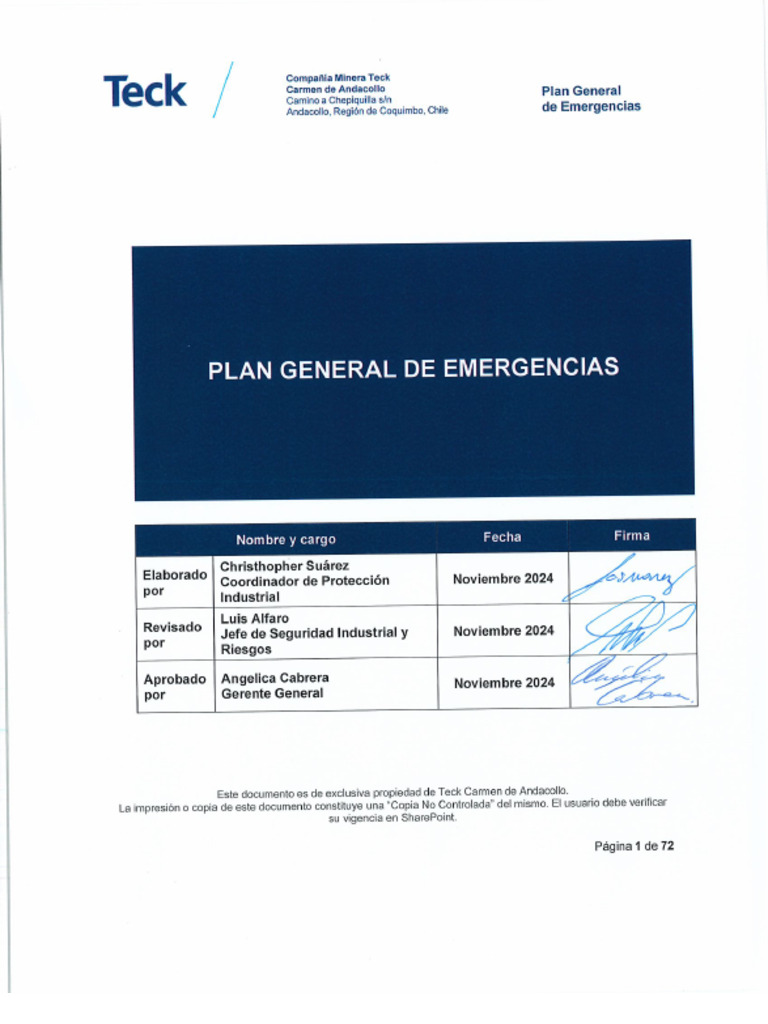 Plan_General_de_Emergencia_Teck_CDA_2024_Version_Final_Nov_24 | PDF ...