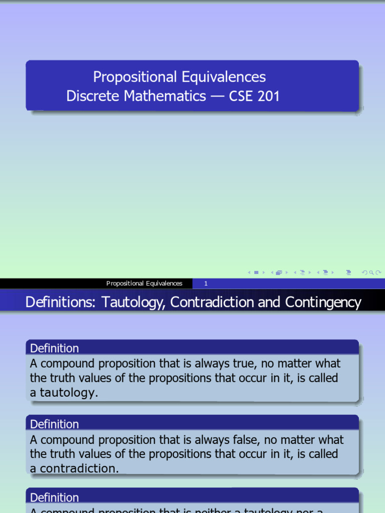 Lecture02_propositional_equivalences | PDF | If And Only If | Contradiction