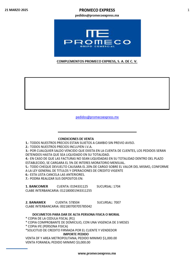 Lista de Precios Promeco Express 21 de Marzo de 2025 | PDF | Materiales ...