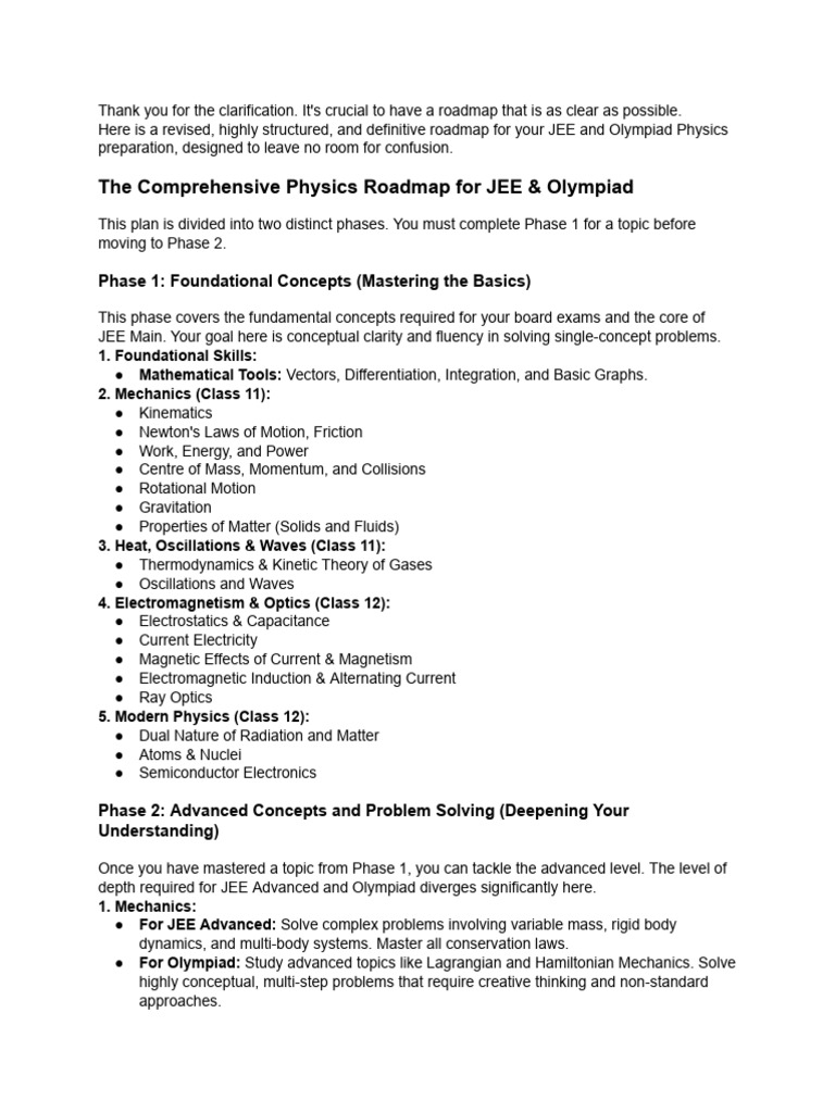 JEE & Olympiad Physics Roadmap | PDF | Physics | Electromagnetism