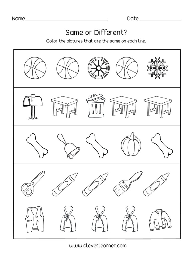 Preschool Same or Different Activity Worksheet 6y | PDF
