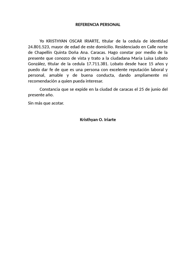 Referencia Personal de Maria Luisa Lobato | PDF