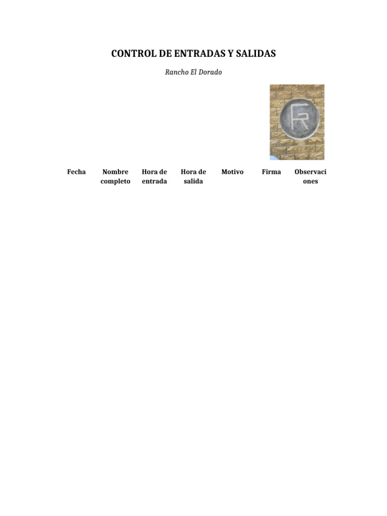 Control Entradas Salidas Rancho El Dorado | PDF