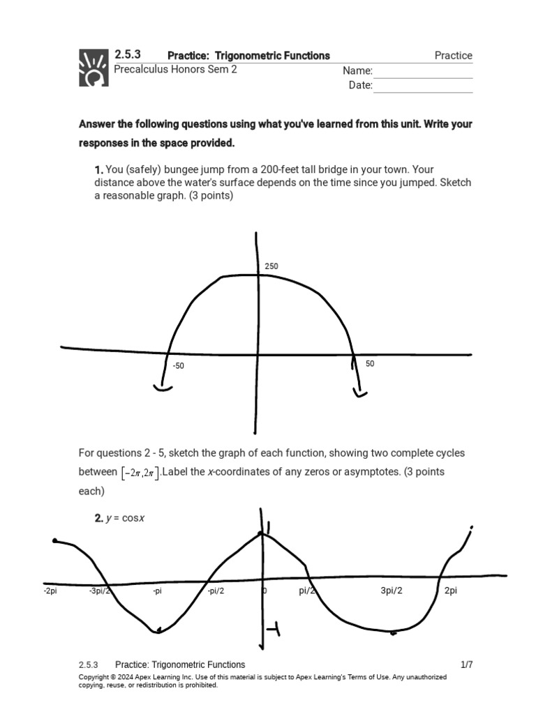 Trigonometric Functions Practice 2.5.3 | PDF | Trigonometric Functions ...
