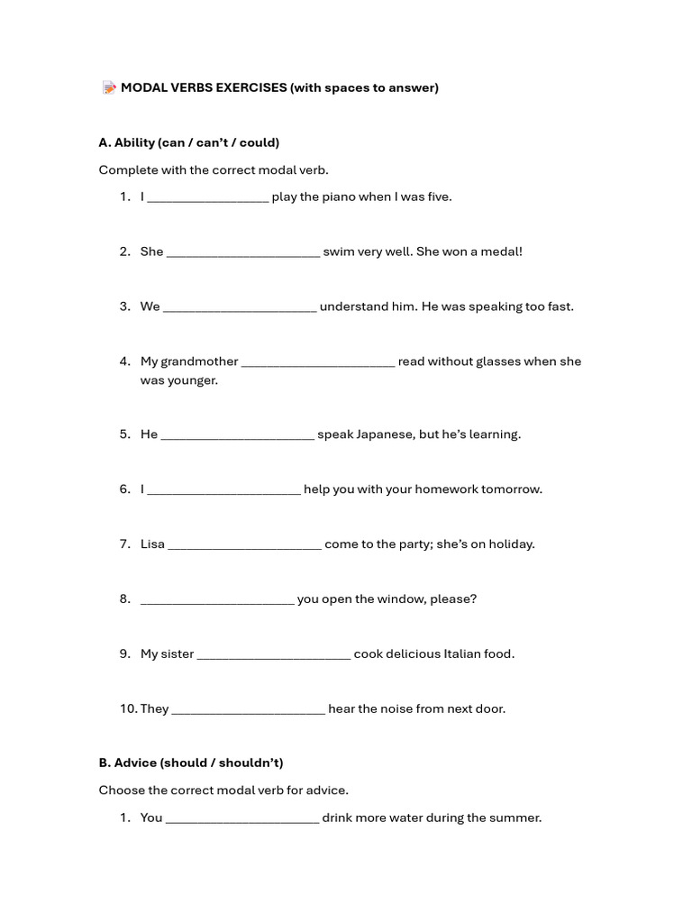 Modal Verbs Exercises with Answers | PDF | Chess Openings | Chess