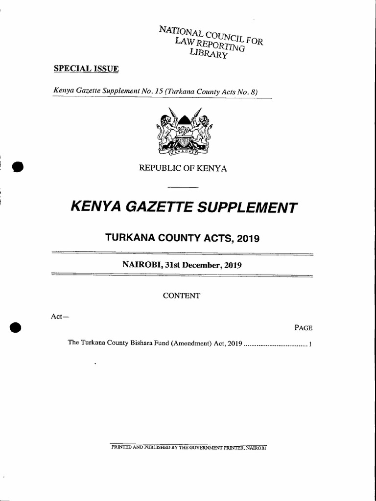 The Turkana County Biashara Fund (Amendment) Act 2019 | PDF | Expense ...