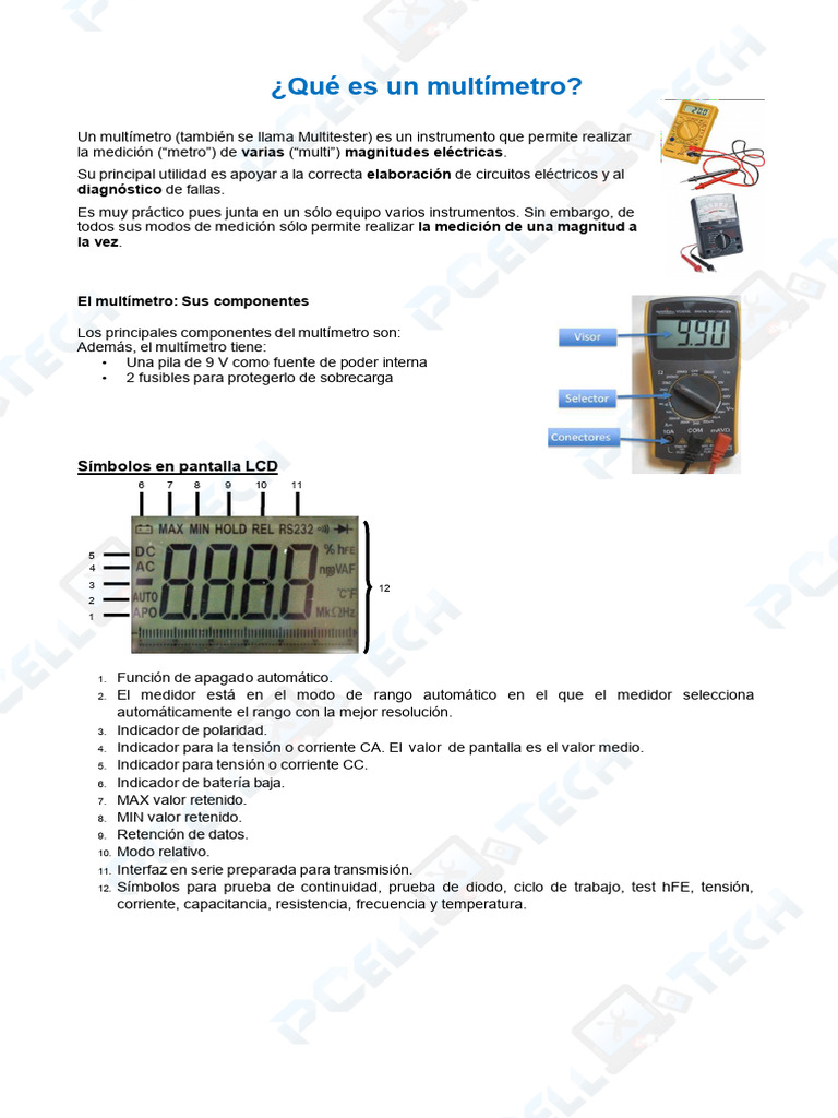 Multímetro: Funciones y Componentes Esenciales | PDF | Corriente ...